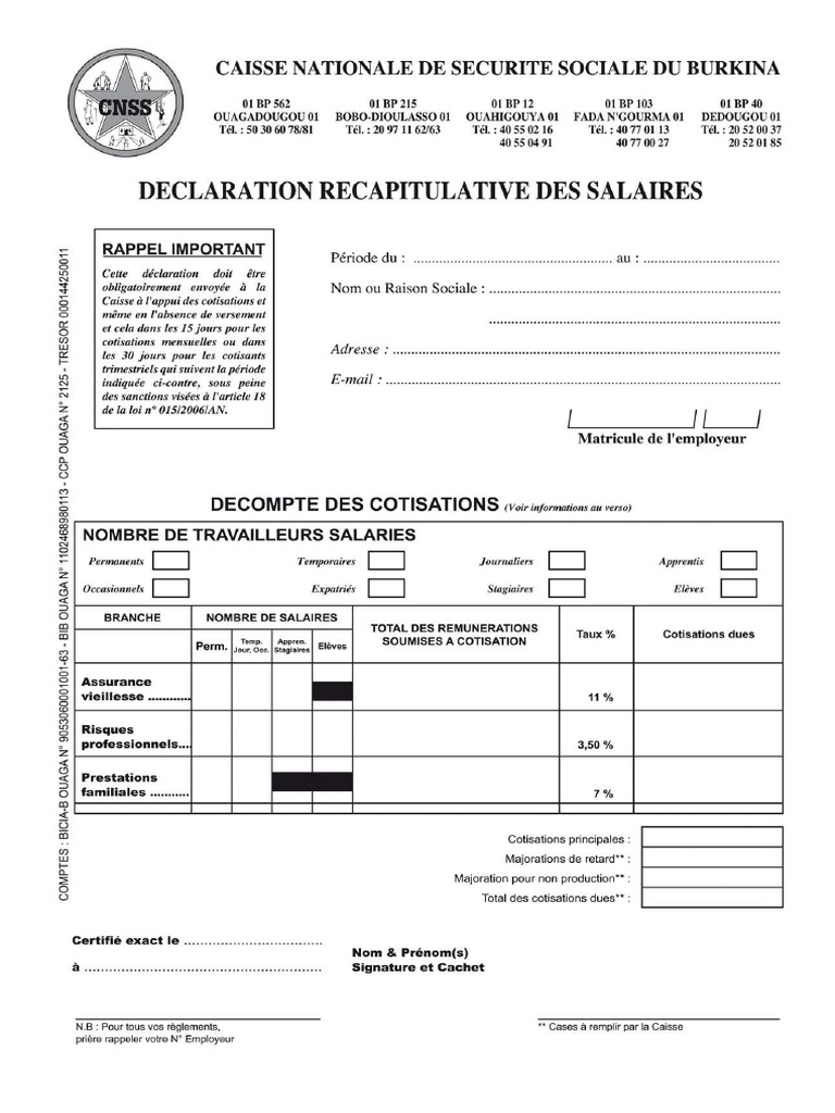 Declaration Recapulative Des Salaires | PDF