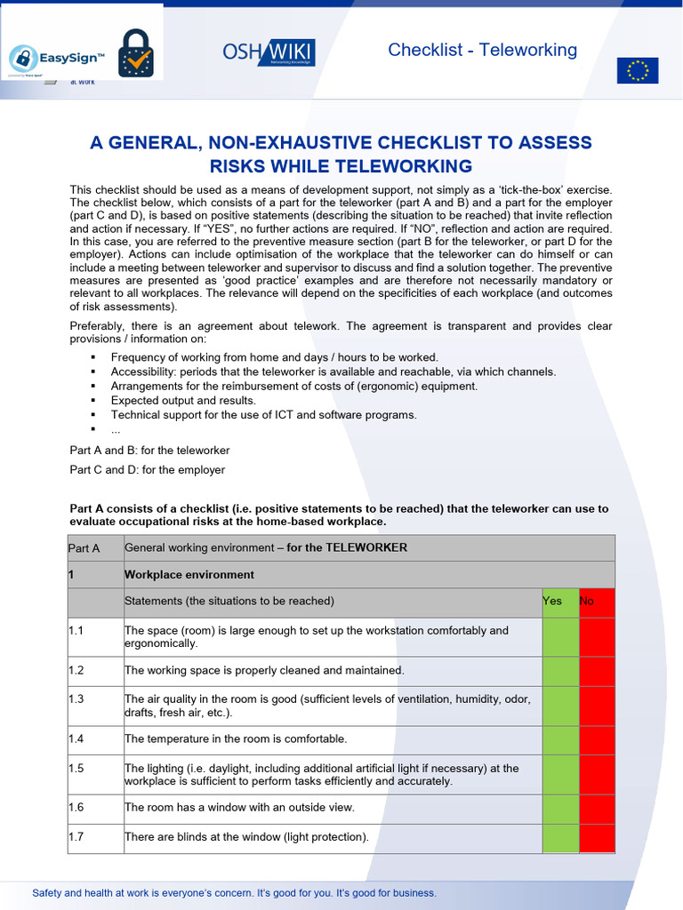 Checklist OSH Lista de Verificare SSM Telesalariati LB Engleza | PDF