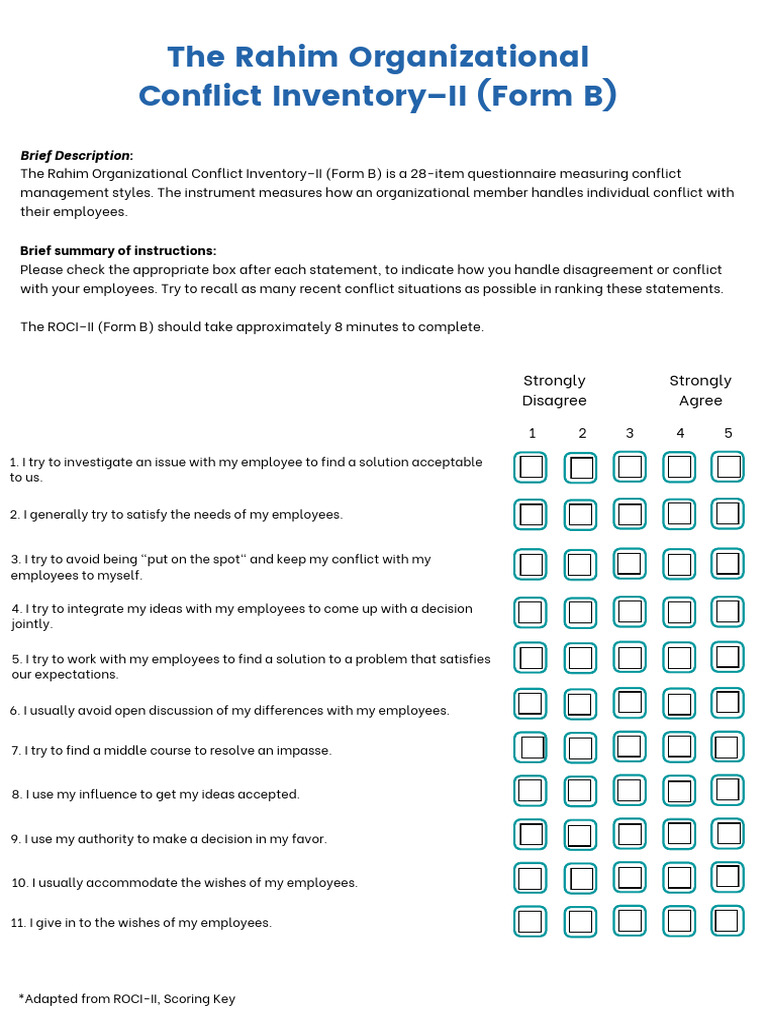 RAHIM Organizational Conflict Inventory - Editable PDF | PDF