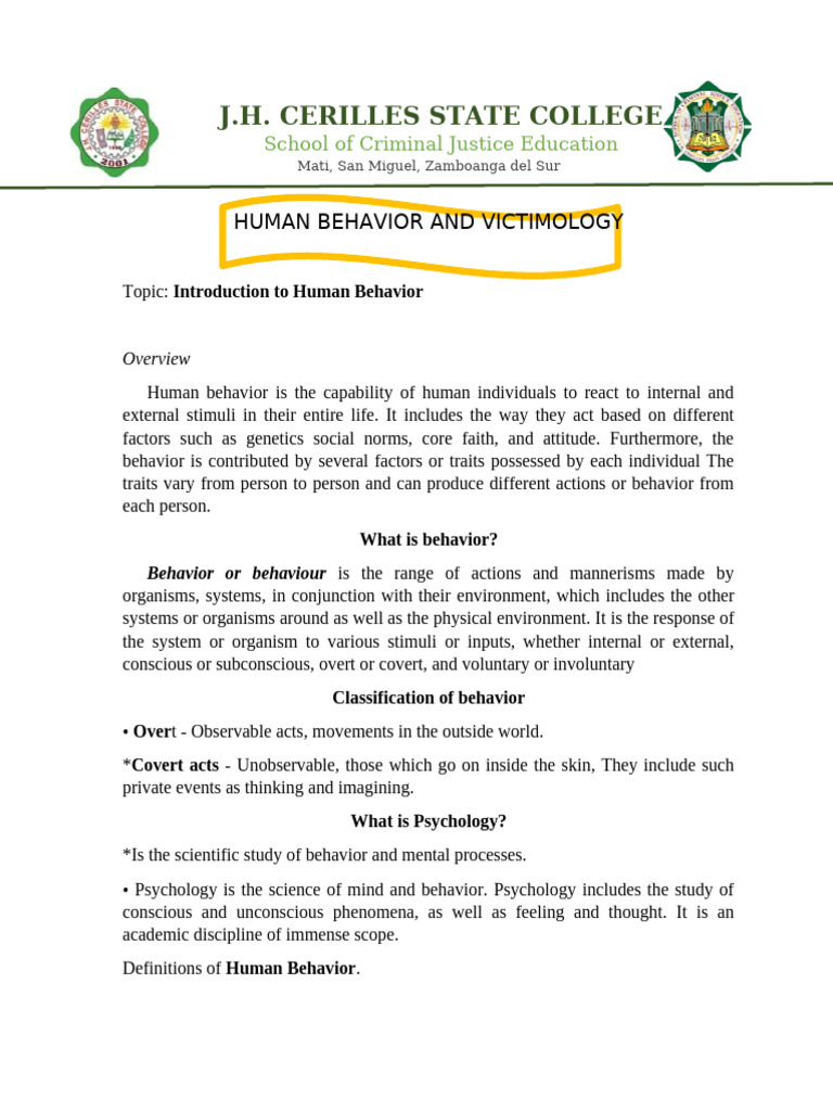 Human Behavior Chapter 1 | PDF