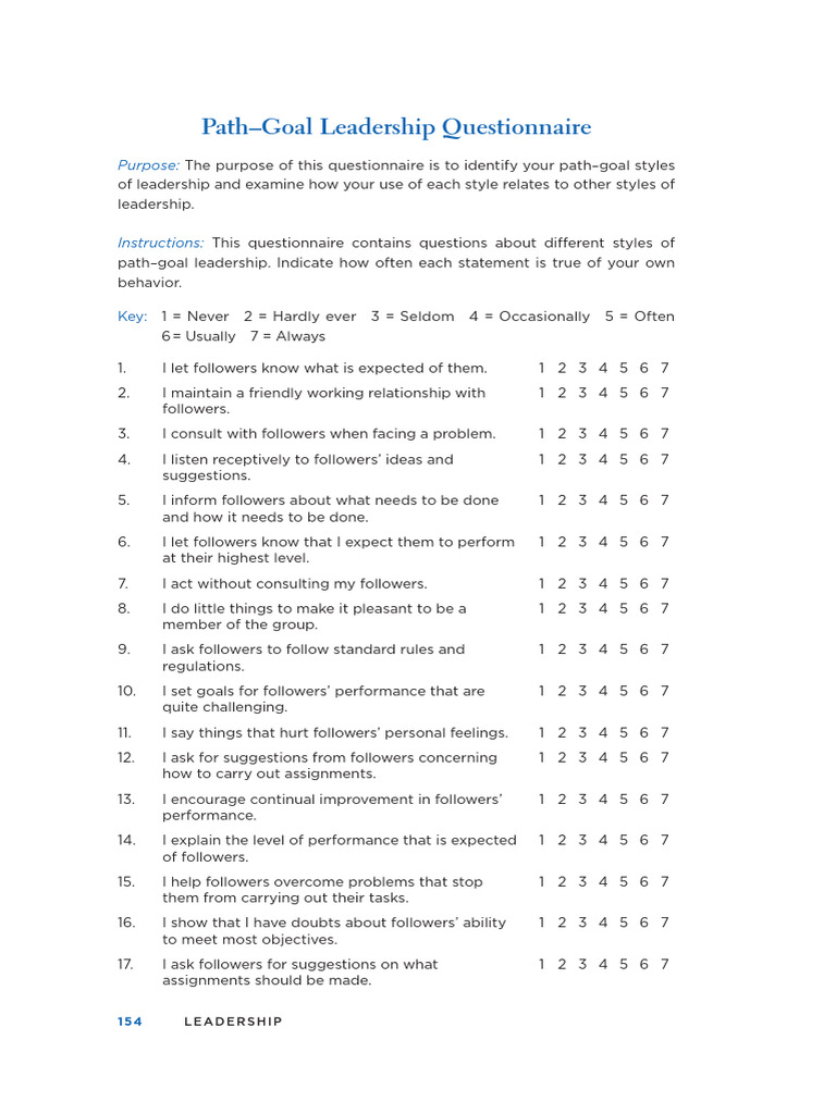 Chapter 6 Path-Goal Leadership Questionnaire | PDF