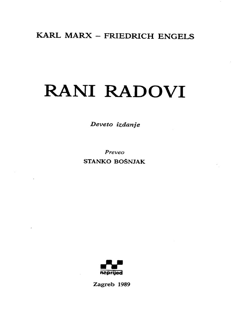 Karl Marks I Fridrih Engels Rani Radovi Compress | PDF