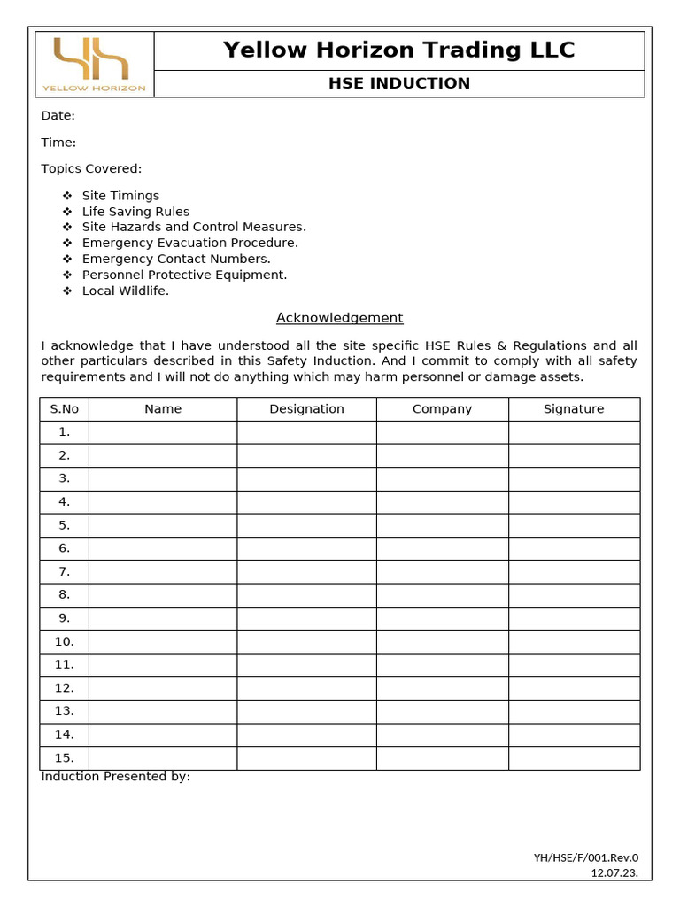 Site HSE Induction | PDF