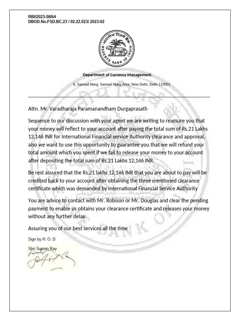 Rbi Letter of Assurance | PDF