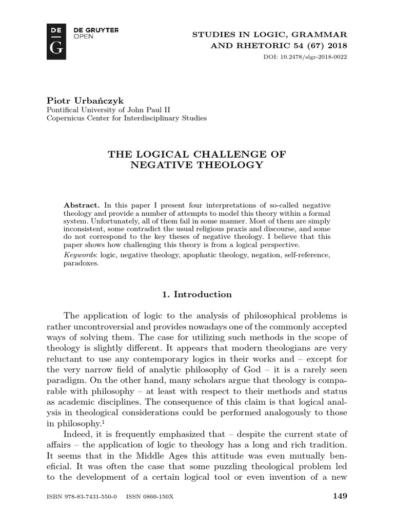 The Logical Challenge of Negative Theology | PDF