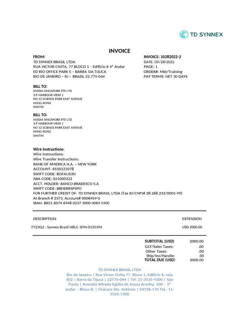 Modelo Invoice NVIDIA | PDF