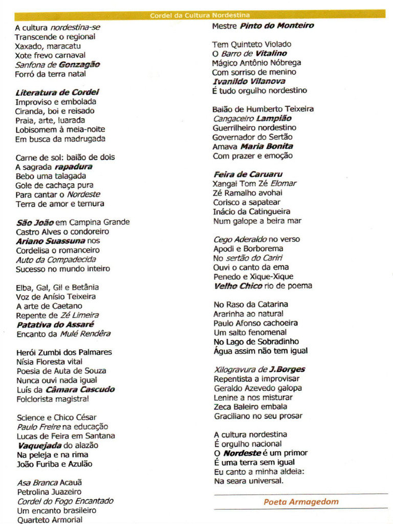 Cordel Da Cultura Nordestina | PDF