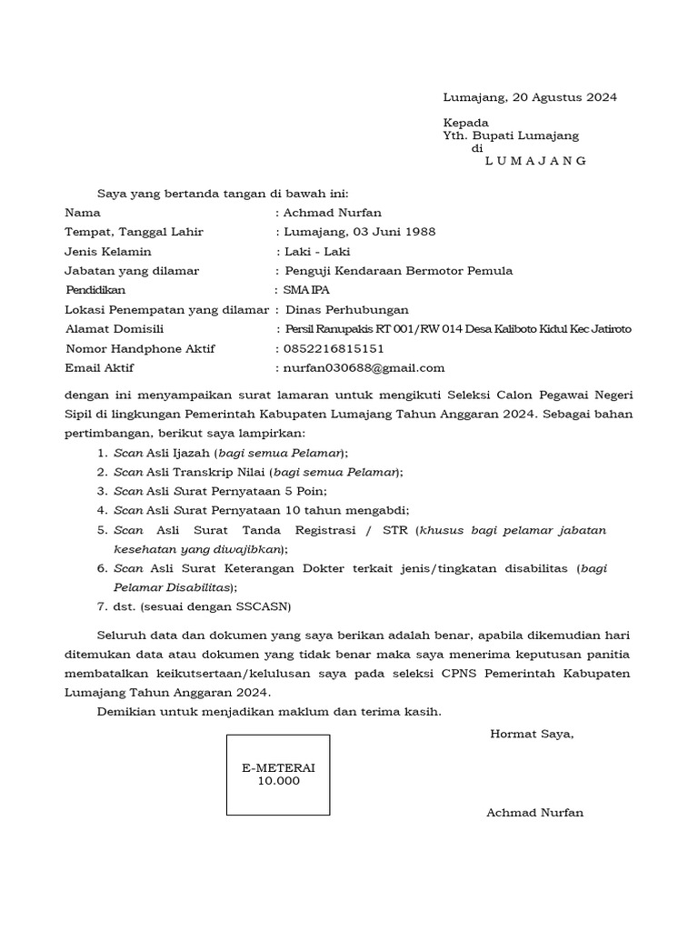 2 Contoh Format Lamaran | PDF