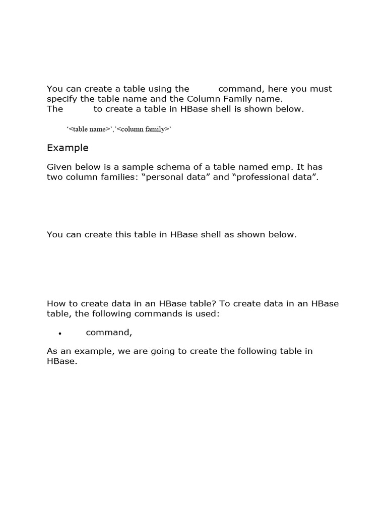 HBase & Pig Shell Commands Guide | PDF | Table (Database) | Computers