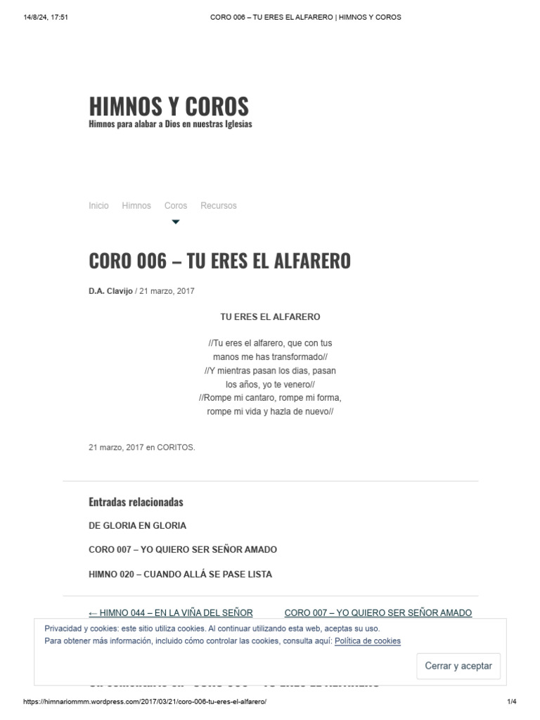 Coro 006 - Tu Eres El Alfarero - Himnos y Coros | PDF