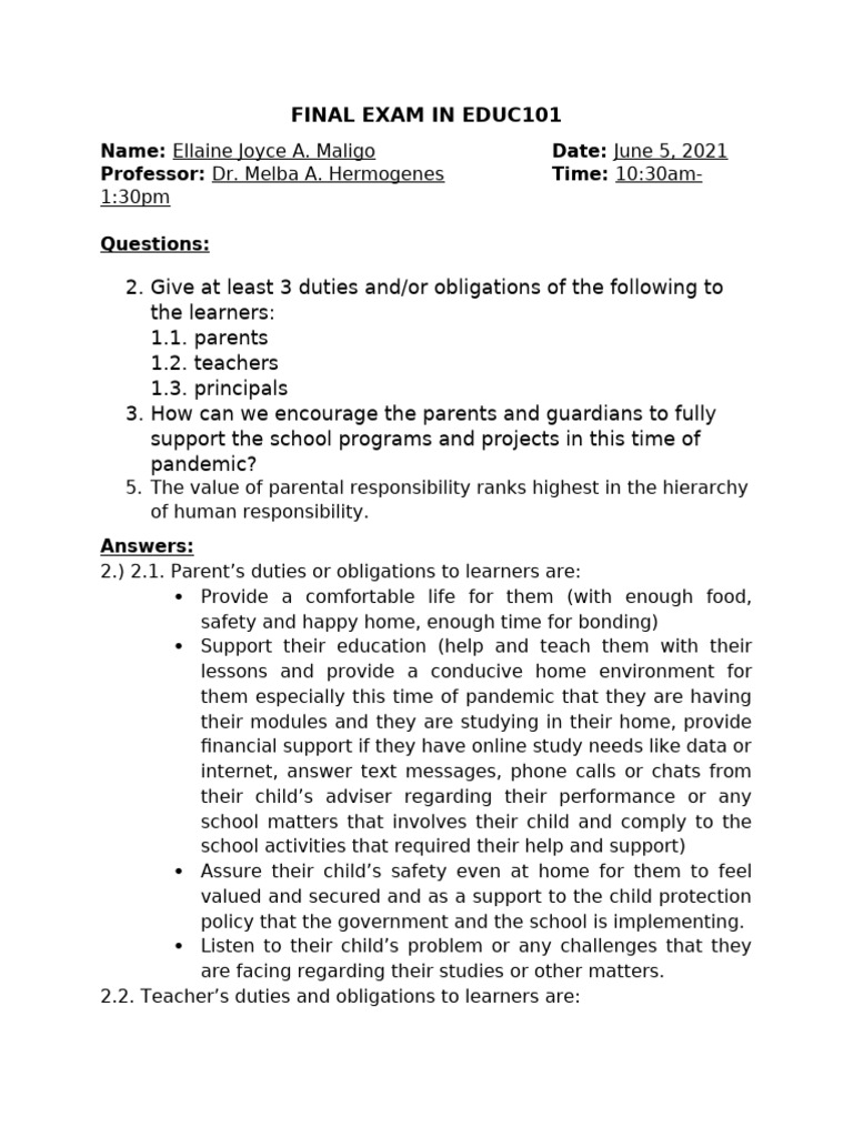 Ellaine-Maligo-FINAL EXAM IN EDUC101 | PDF