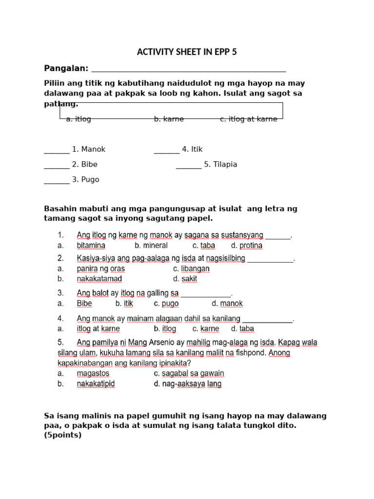 Activity Sheet in Epp 5: Pangalan | PDF