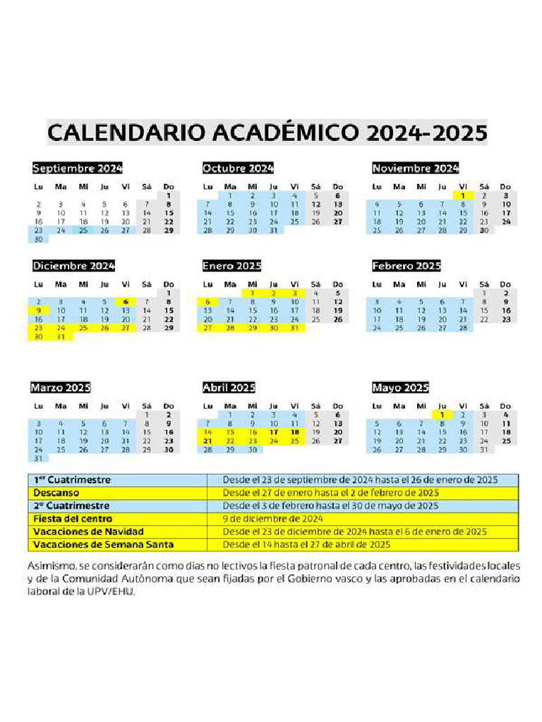 Calendario Academico 2024 2025 | PDF