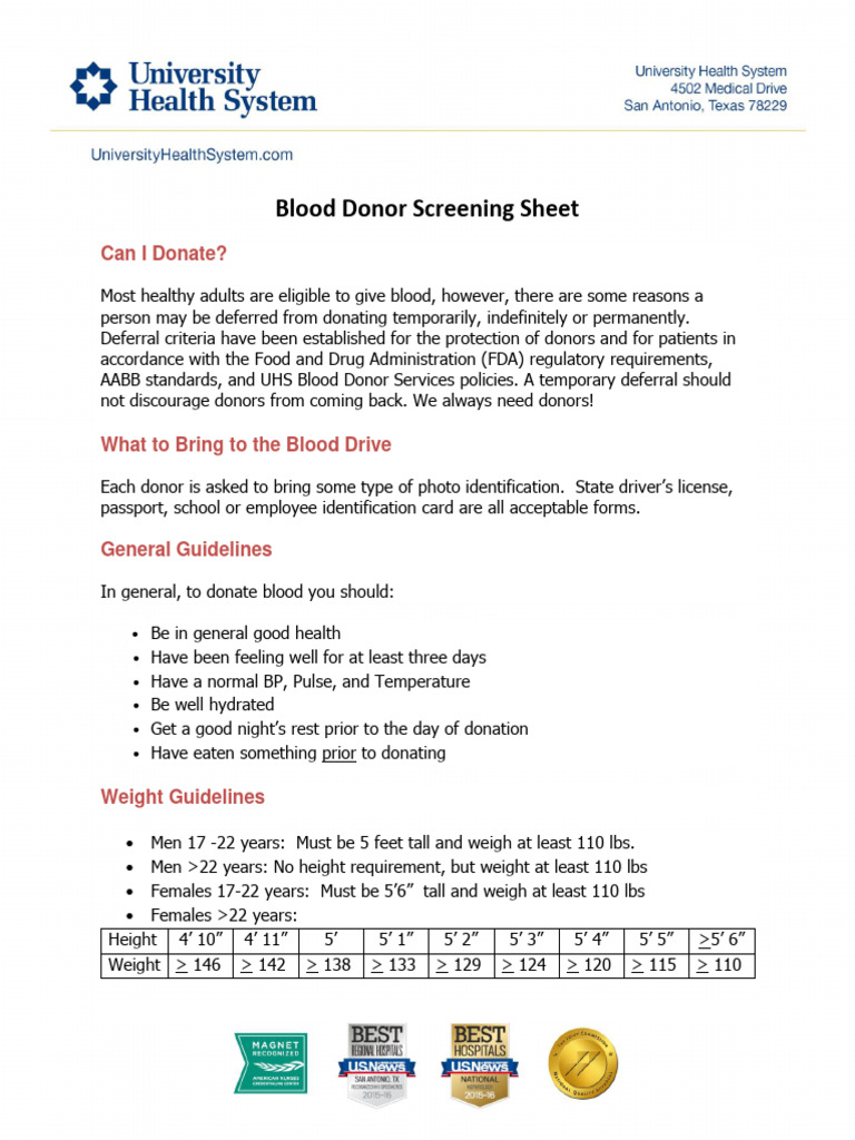 Blood Donor Screening Sheet May 20201 | PDF