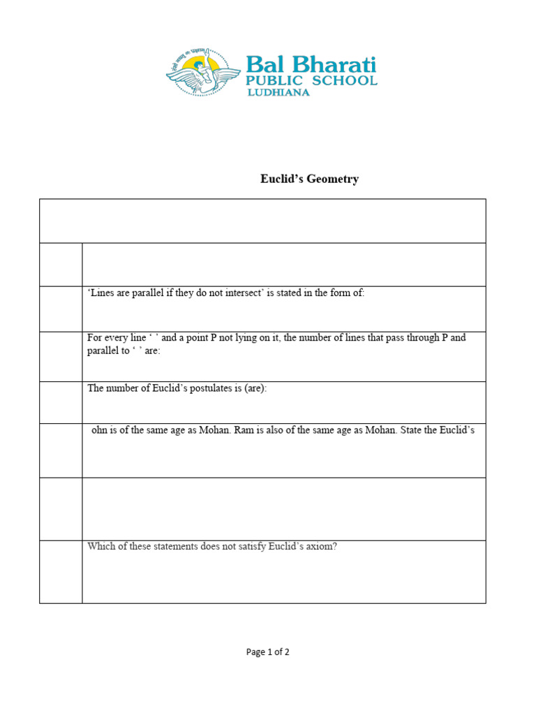Class: IX Subject-Mathematics Objective Assignment of Chapter 5 ...