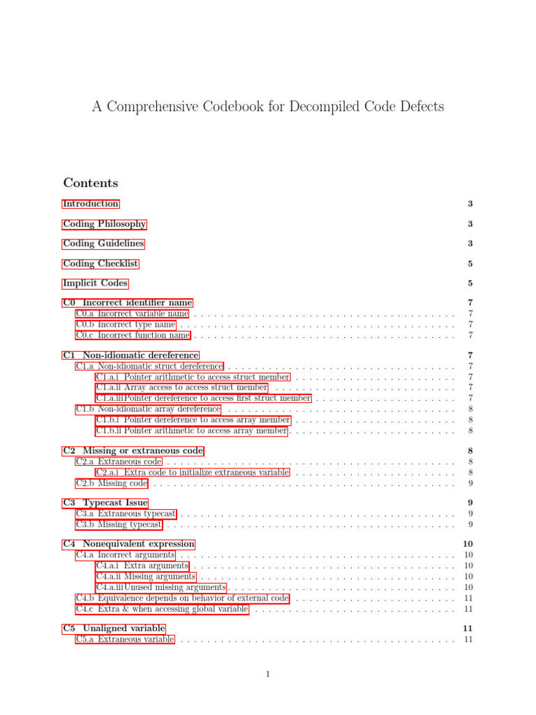 A Comprehensive Codebook For Decompiled Code Defects | PDF