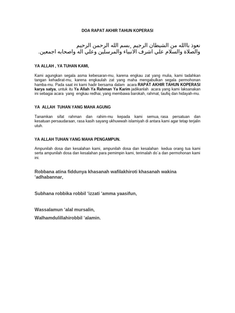 Doa Rapat Akhir Tahun Koperasi | PDF