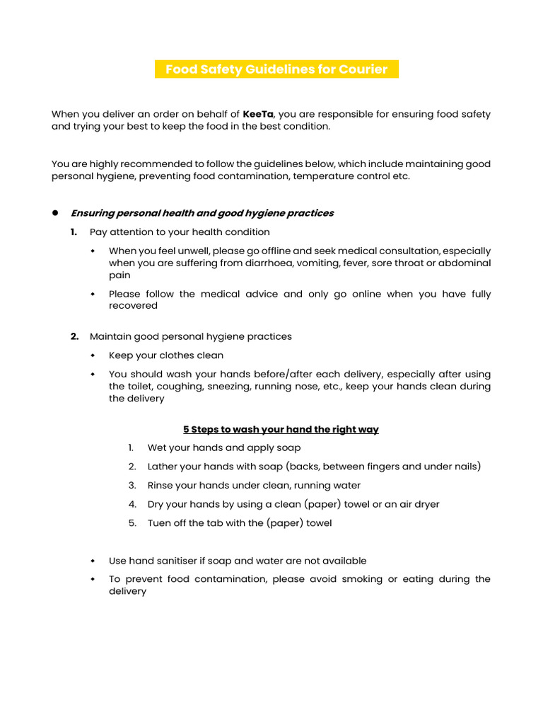 KeeTa - Food Safety Guidelines_EN | PDF
