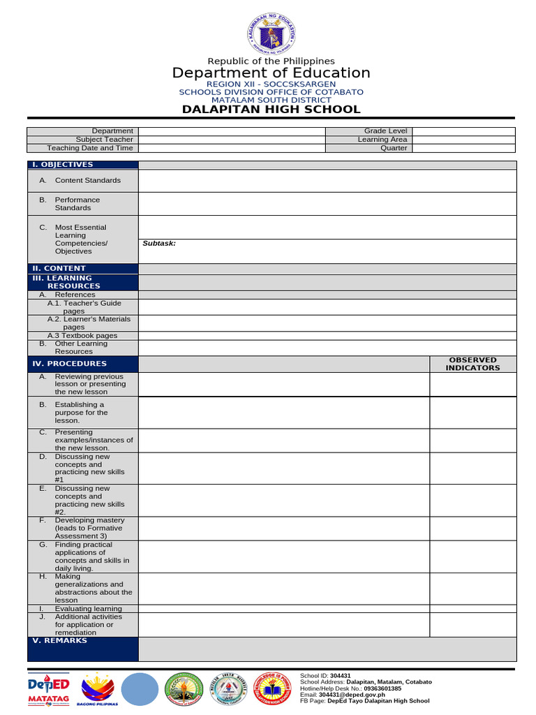 DLL-Daily Template - COT | PDF | Learning | Pedagogy