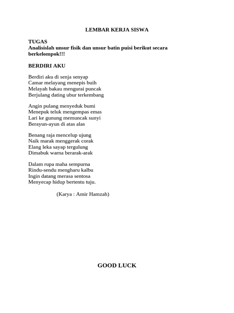 LEMBAR KERJA SISWA tentang PUISI | PDF