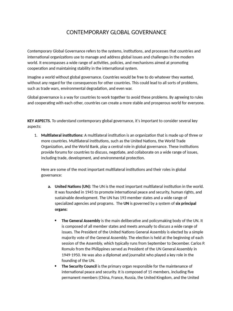 CONTEMPORARY GLOBAL GOVERNANCE Students | PDF