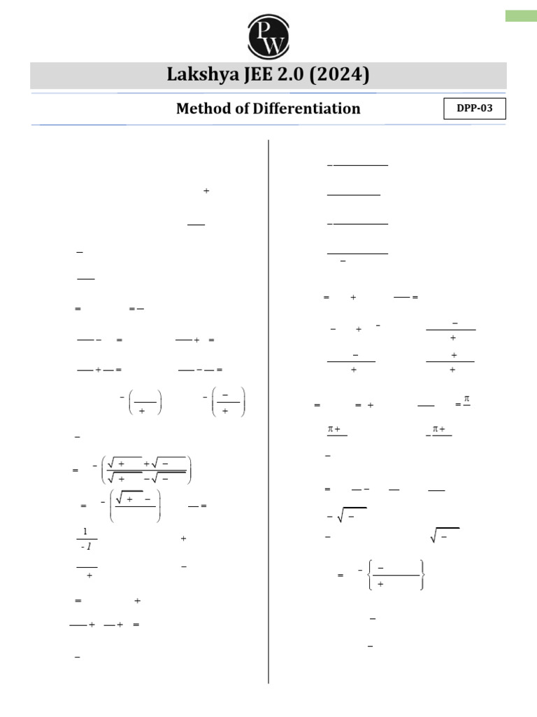 Method of Differentiation - DPP 03 - Lakshya JEE 2.0 2024 | PDF