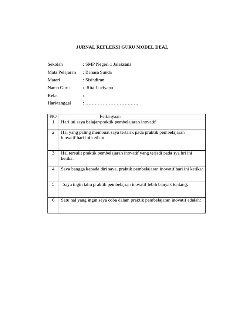 Jurnal Refleksi Guru Model Deal | PDF