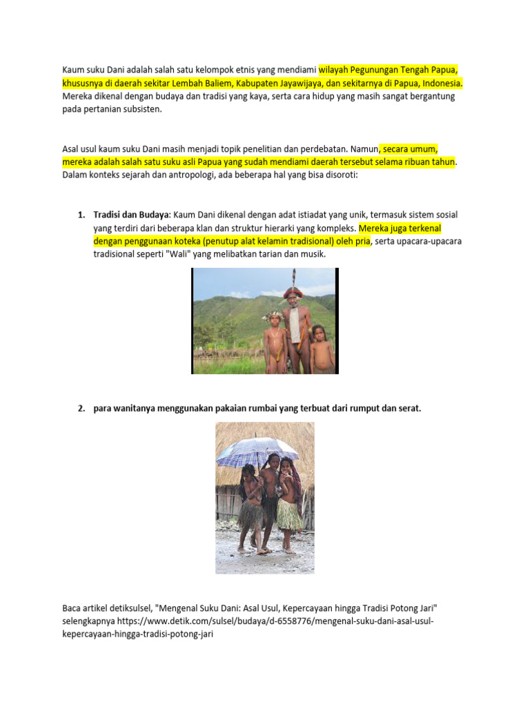 Kaum Suku Dani (Asal Usul) | PDF
