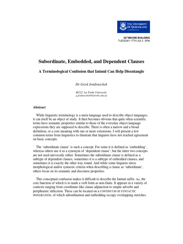 Subordinate Embedded and Dependent Claus | PDF
