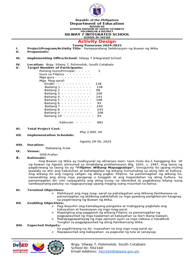 Buwan ng Wika Activity Design 2024-2025 | PDF | Languages | Foreign ...