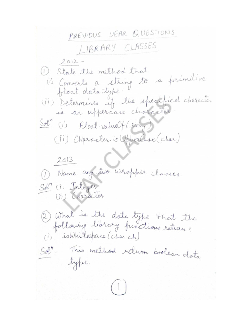 PYQ Library Classes | PDF