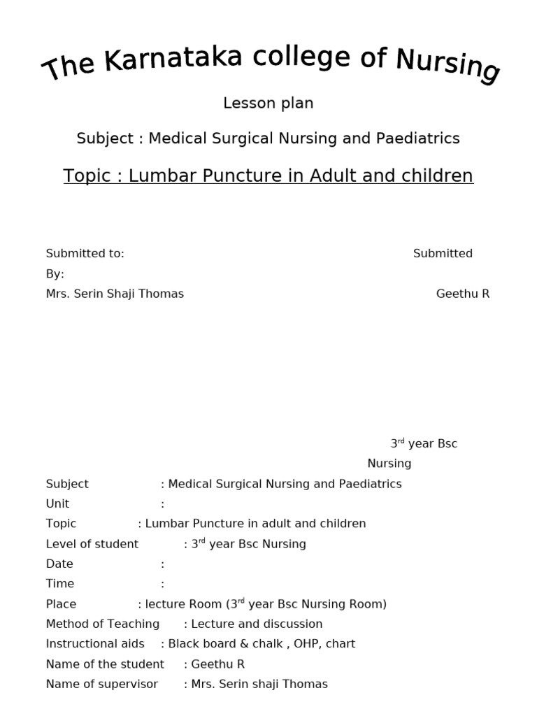 Lumbar Puncture in Adult and Children Geethu | PDF