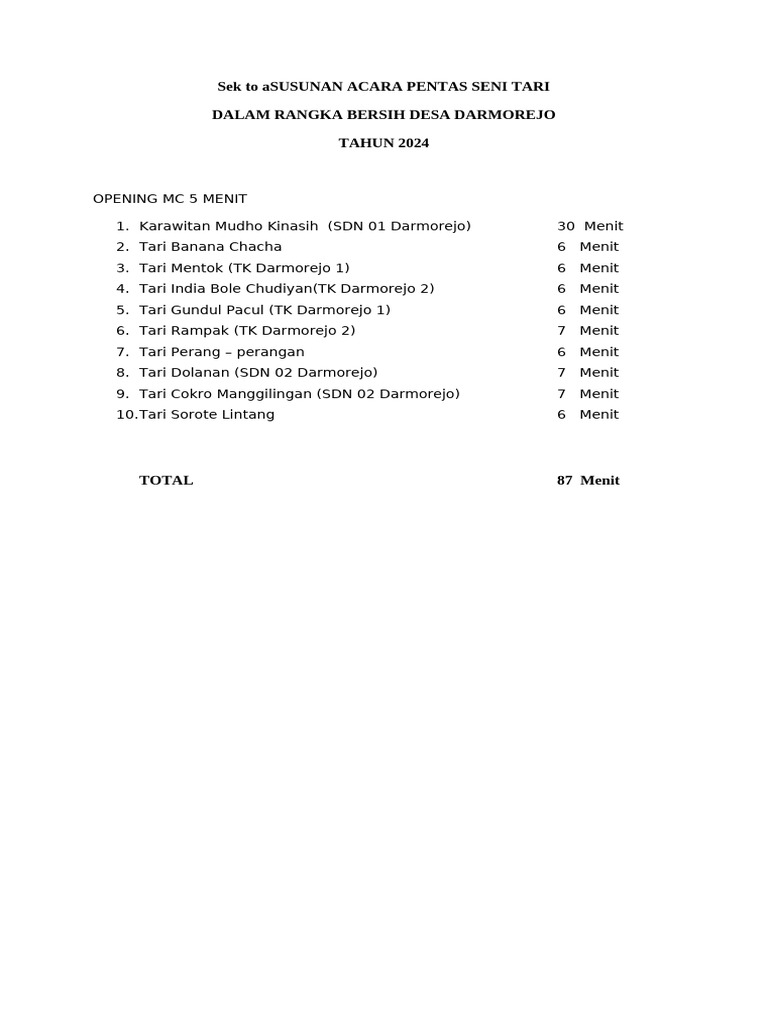 Pentas Seni Tari Bersih Desa 2024 | PDF