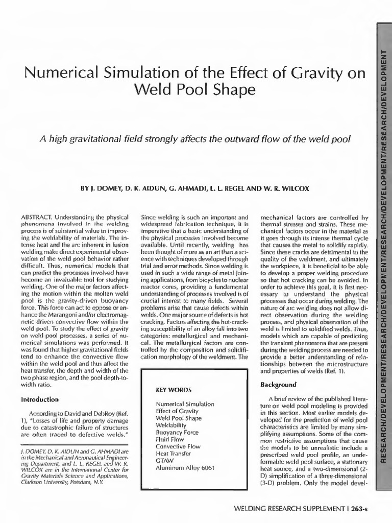 Numerical Simulation of The Effect of Gravity On Weld Pool Shape | PDF