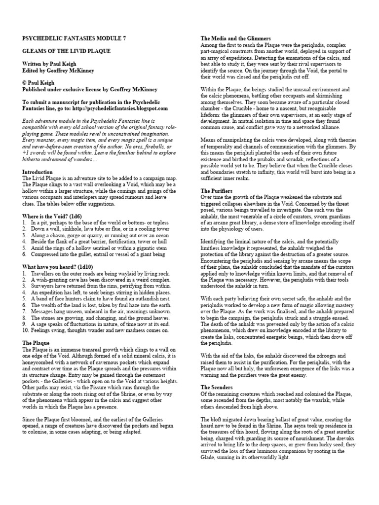 Psychedelic Fantasies #7 Gleams of the Livid Plaque (OSR) | PDF