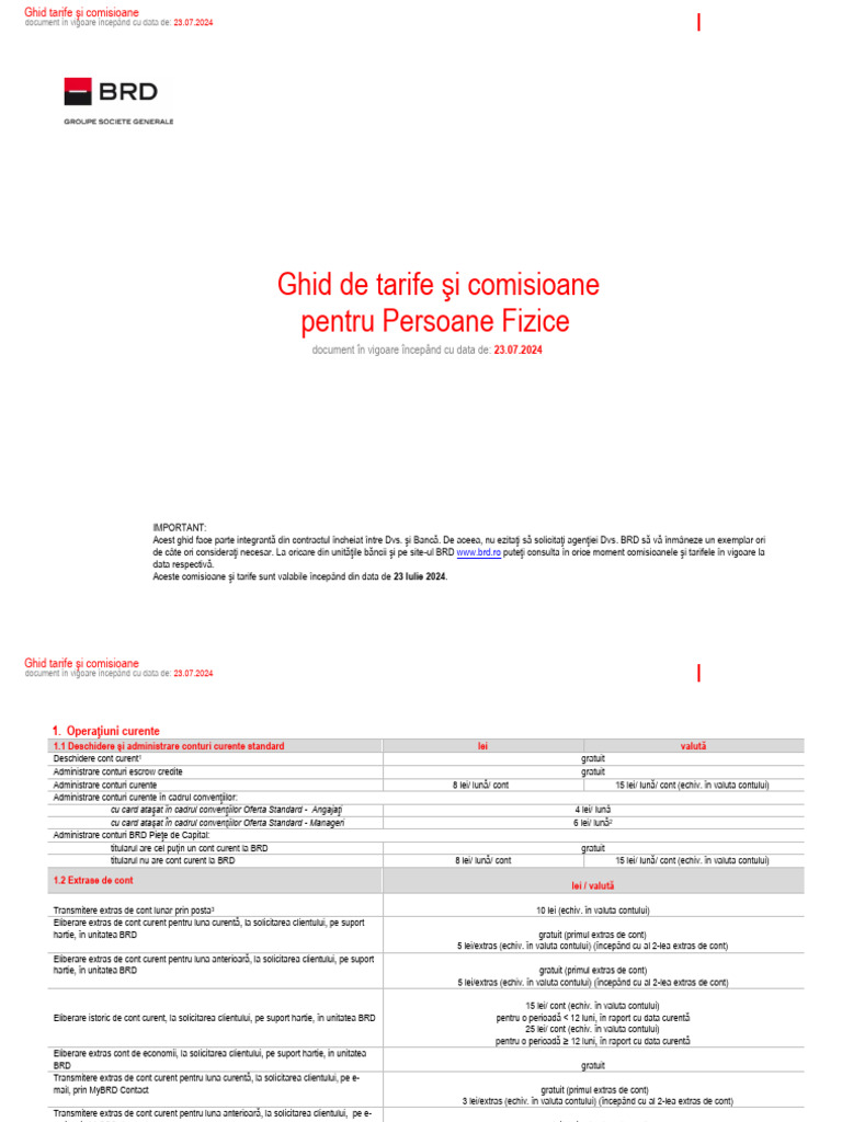 Ghid Tarife Comisioane | PDF