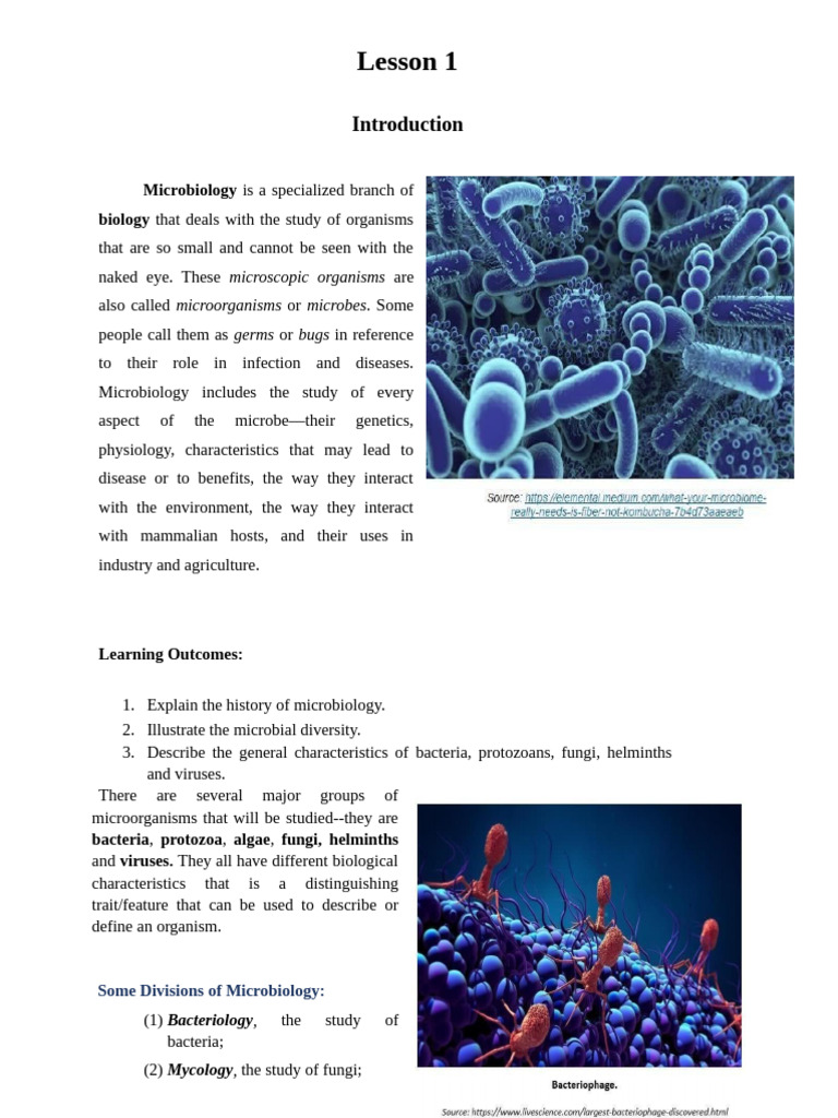 MICROBIOLOGY - Lesson 1 & 2 | PDF