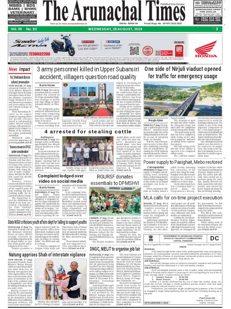 Arunachal Times 28-Aug-2024 8-28 Am | PDF