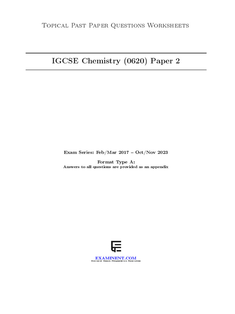 IGCSE Chemistry (0620) Paper 2: Topical Past Paper Questions Worksheets ...