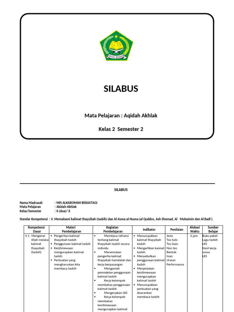 Silabus A.akhlak Sem 2 2024 | PDF