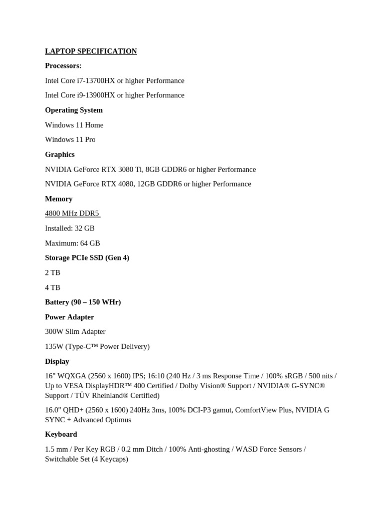 LAPTOP SPECIFICATION final | PDF