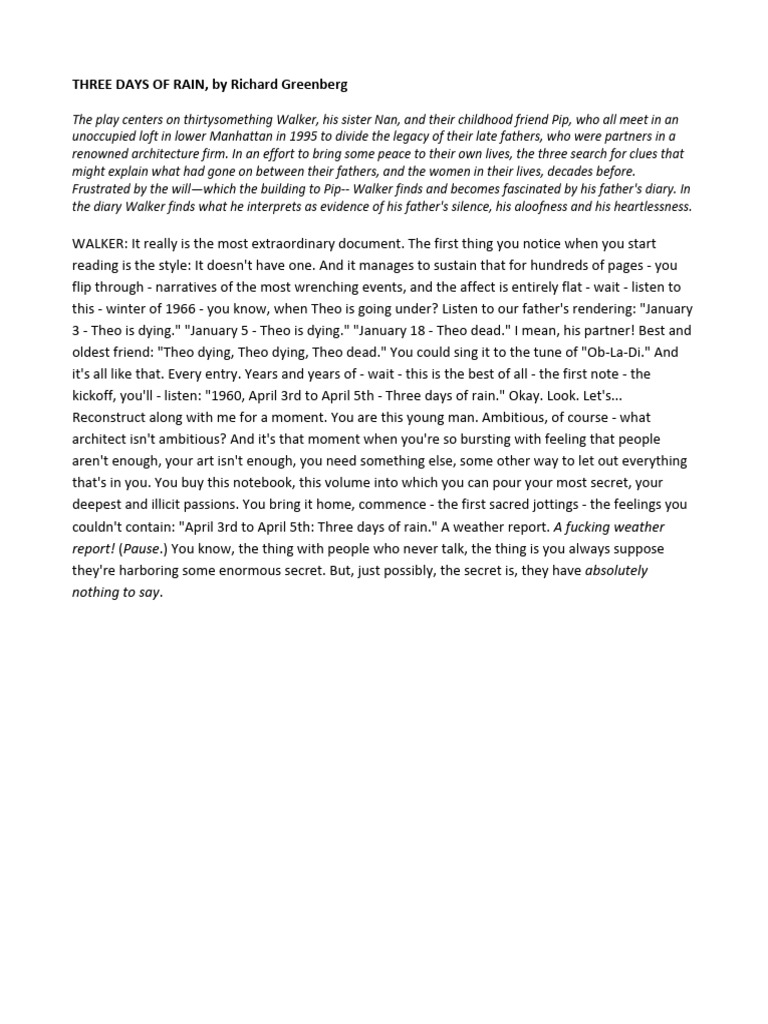 Three Days of Rain Monologue-1 | PDF
