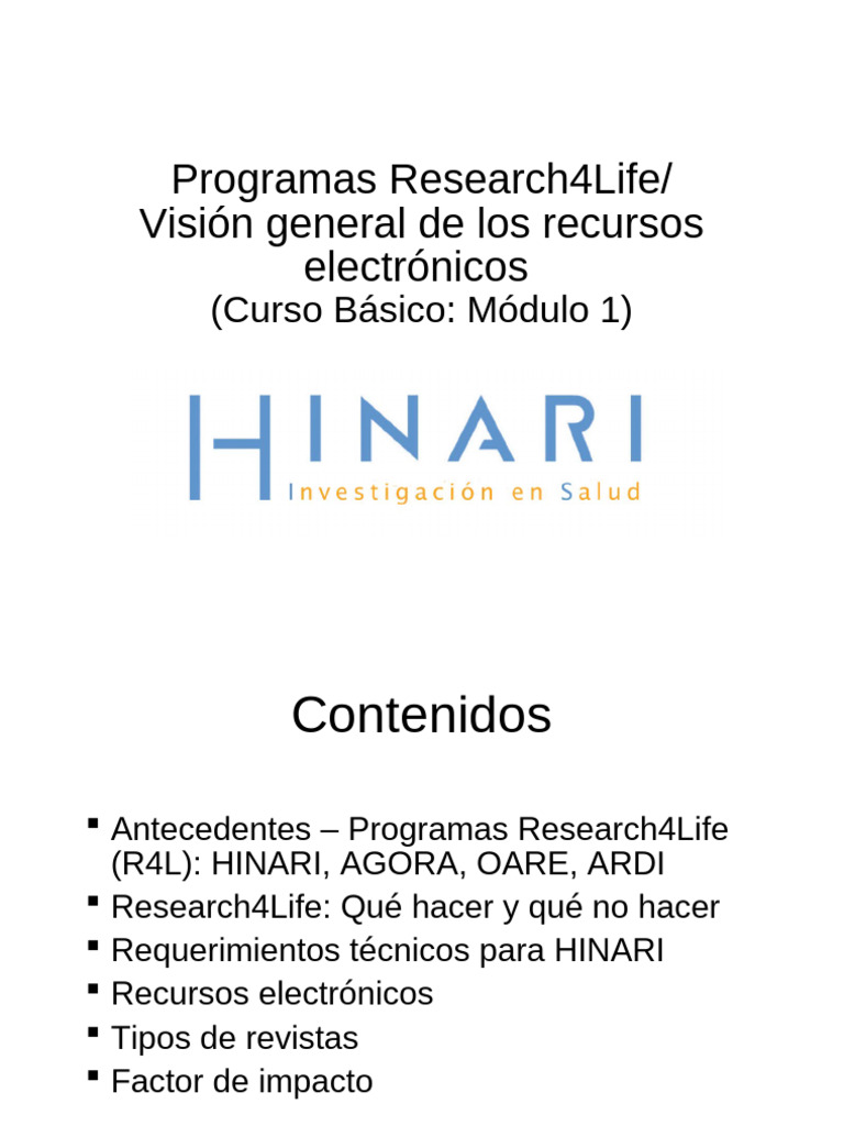 HINARI Basic Course Module 1 R4L Background ES 2015 01 | PDF