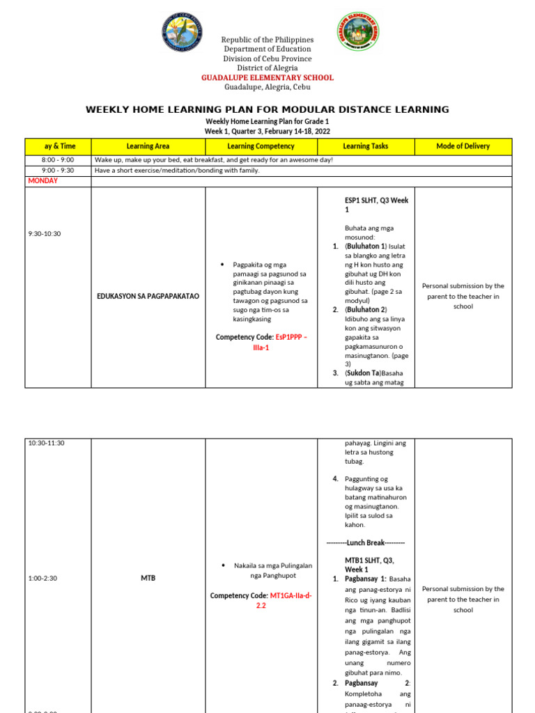 Weekly Home Learning Plan | PDF
