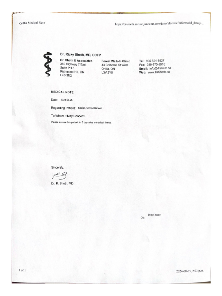 Aug 25:24 Medical Note | PDF