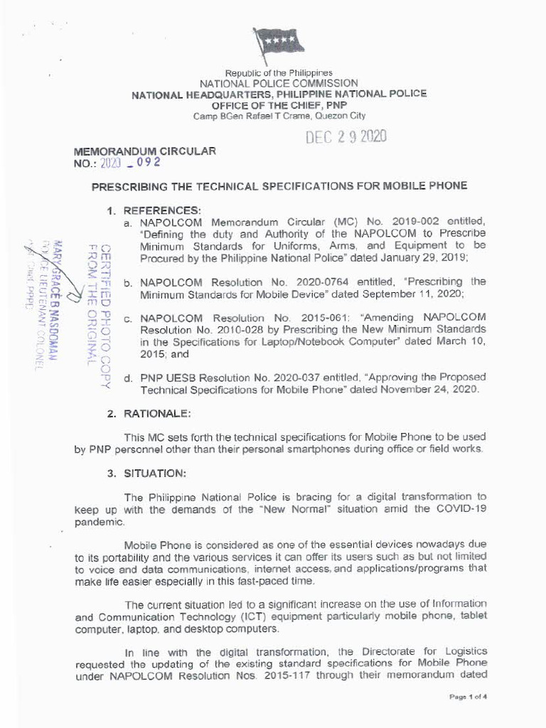 PNP Memorandum Circular No 2020 092 | PDF