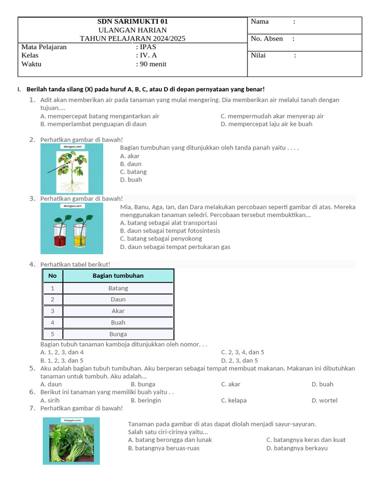 Soal IPAS Semester 1 | PDF | Science & Mathematics
