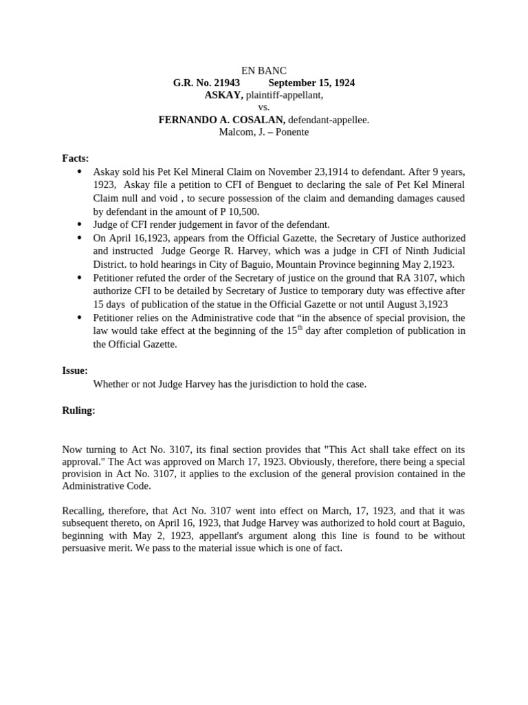 Askay Vs Cosalan | PDF