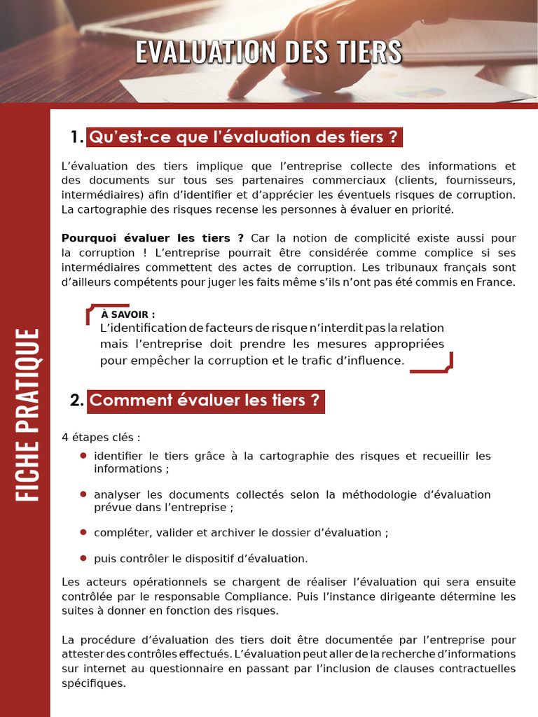 Fiche pratique Evaluation des tiers | PDF