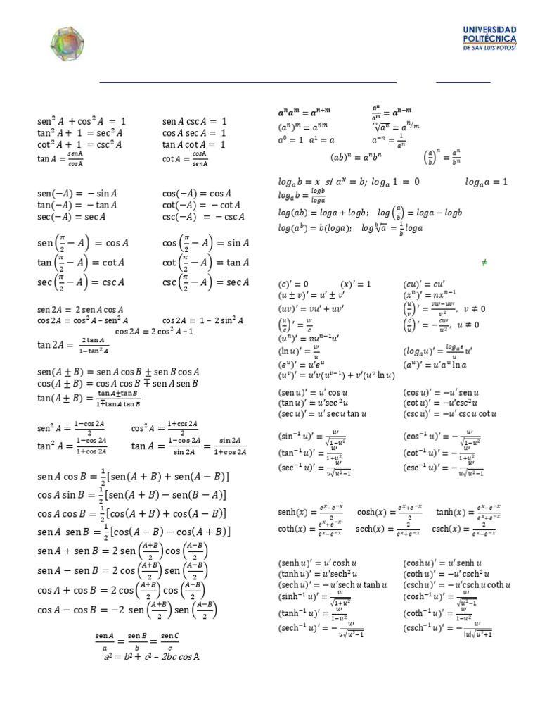 Formulario Matemáticas | PDF | Ecuaciones | Métodos y materiales de ...